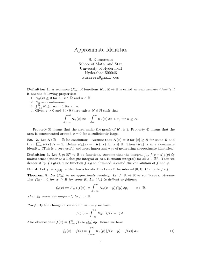 Approximate Identities Pdf Compact Space Continuous Function