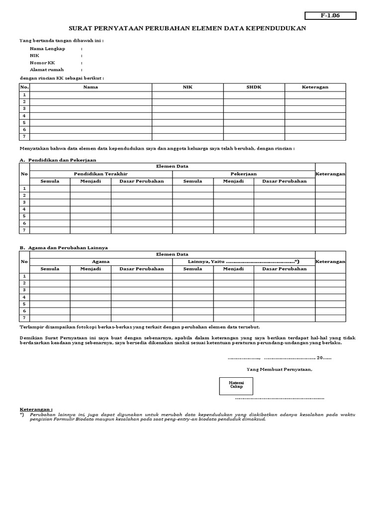 Panduan Pengisian Formulir F-1.06 | PDF