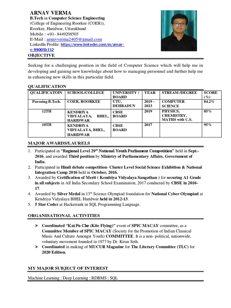 Arnav Verma Original CV | PDF | Machine Learning | Optical Character Recognition