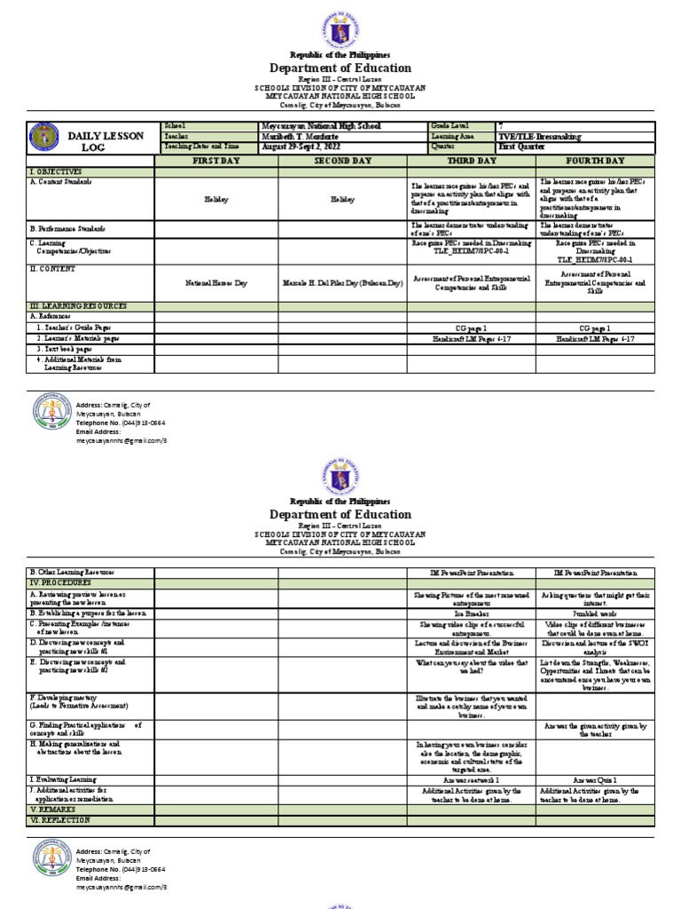 Grade 7 DLL DressmakingWeek21 | PDF | Swot Analysis | Education Theory