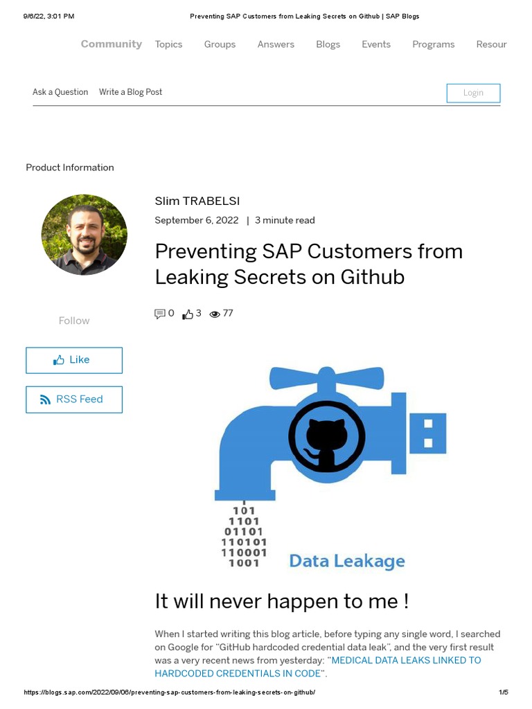 Preventing SAP Customers From Leaking Secrets On Github - SAP Blogs | PDF | Security | Computer ...
