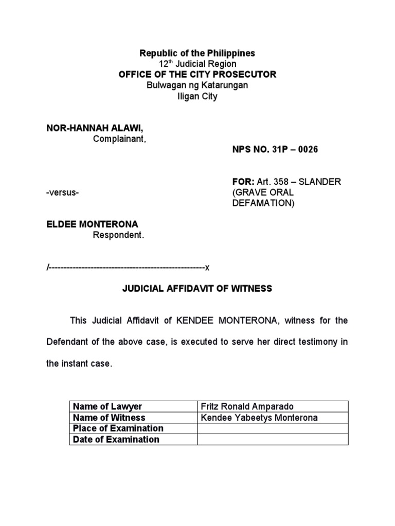 Sample: Judicial Affidavit | PDF | Defamation | Witness