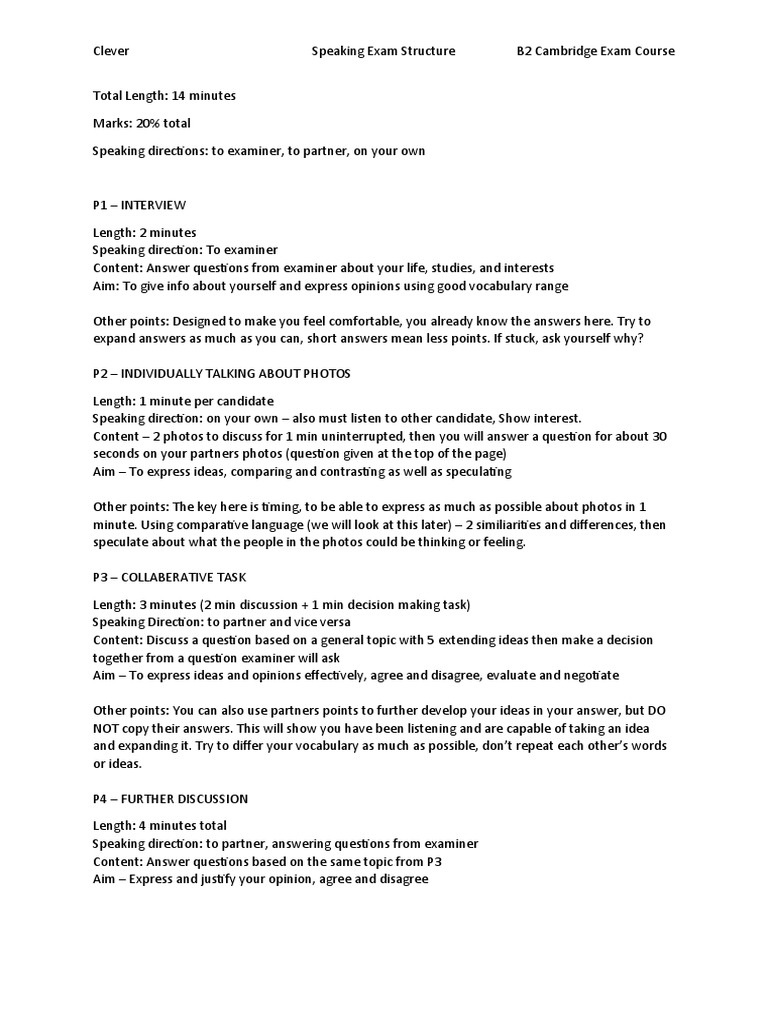 B2 Speaking Structure | PDF | Test (Assessment) | Cognitive Science