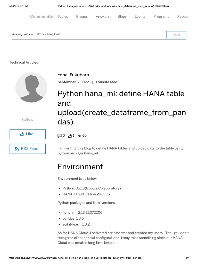 Python Hana - ML - Define HANA Table and Upload (Create - Dataframe - From - Pandas) - SAP Blogs ...