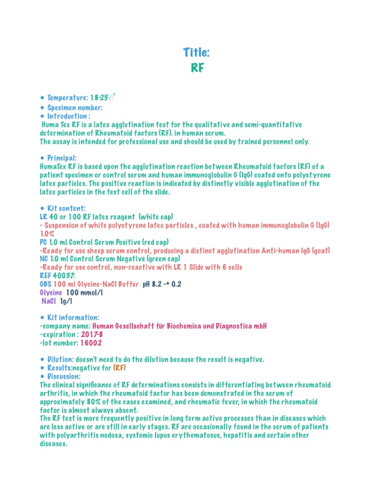 1 - RF Report ? | PDF | Rheumatoid Arthritis | Immunoglobulin G