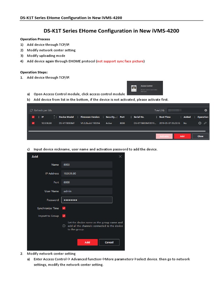 【2036】DS-K1T Series EHome Configuration in New iVMS-4200 | PDF | Business | Computers