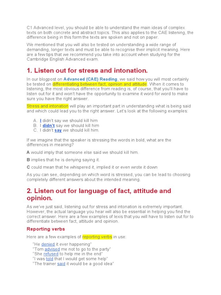 CAE Listening Tips | PDF | English Language | Verb