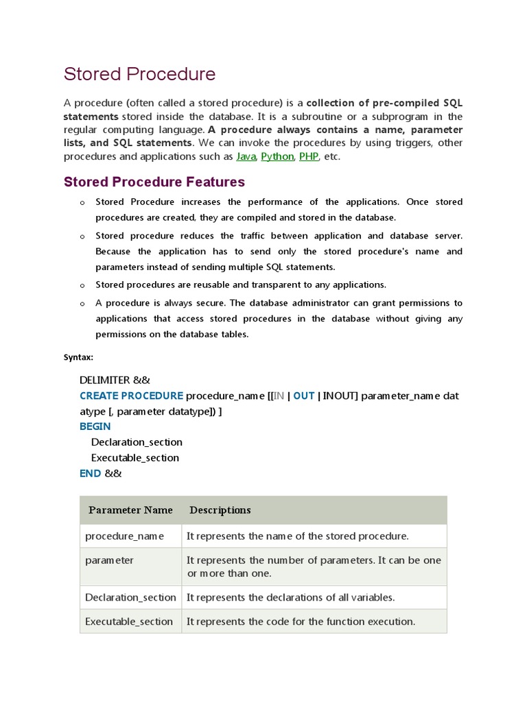 Stored Procedure Pdf Subroutine Parameter Computer Programming