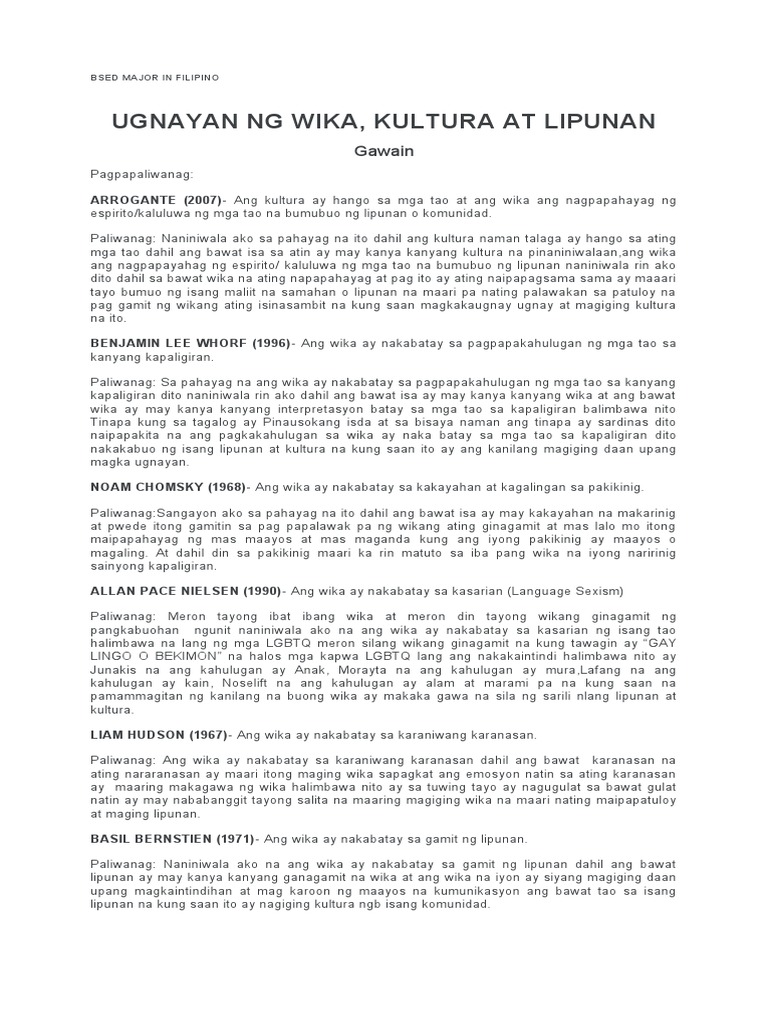 Ugnayan NG Wika, Kultura at Lipunan | PDF