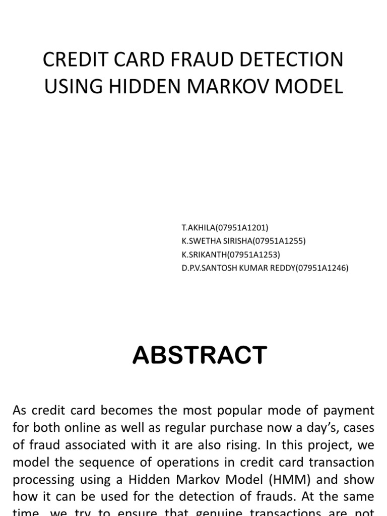 Credit Card Fraud Detection Using Hidden Markov Model | PDF