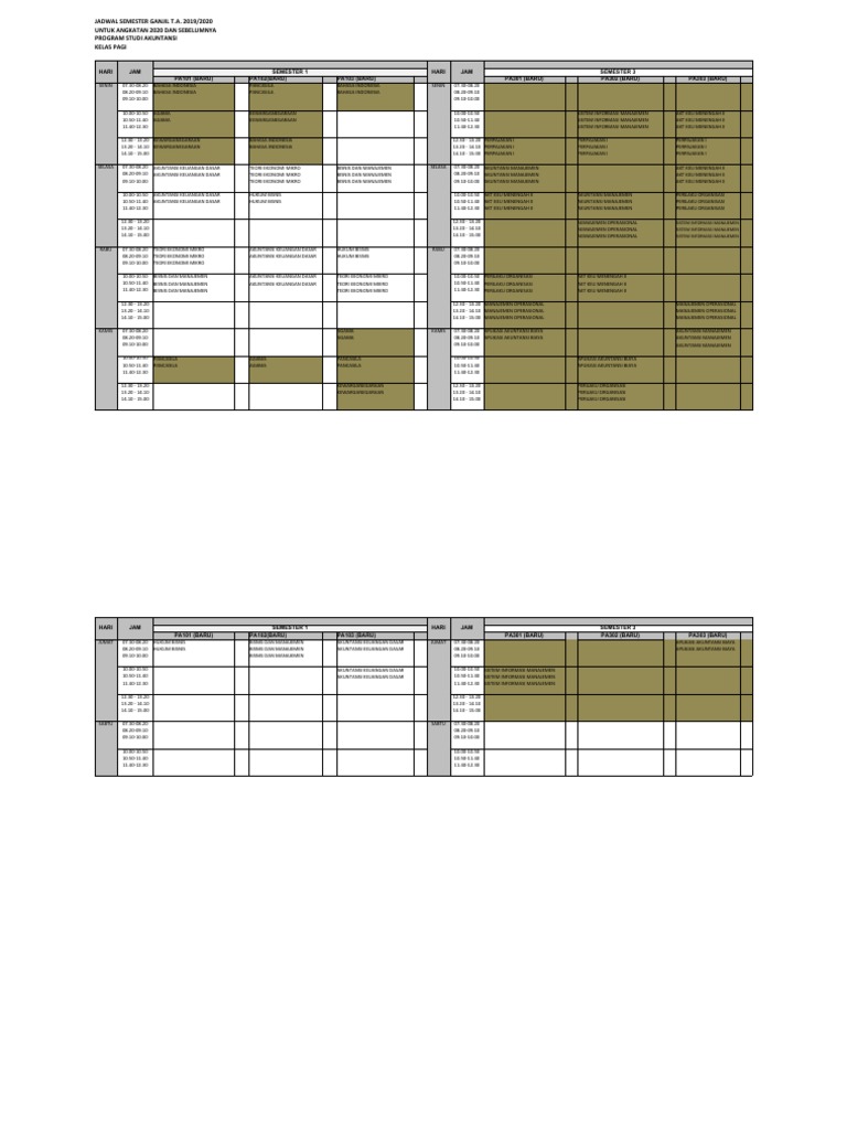 Jadwal Kuliah Prodi Akuntansi Ganjil 2022-2023 | PDF