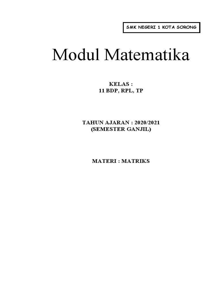 Panduan Lengkap Matriks untuk Kelas 11 | PDF