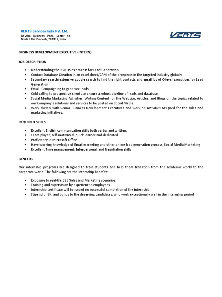 BD Intern - JD - VERTS | PDF | Enterprise Resource Planning | Cloud Computing