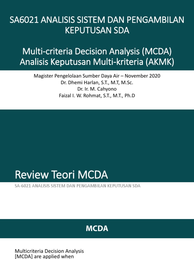 SA-6021 Analisis Sistem Dan Pengambilan Keputusan SDA (Analisis Keputusan Multi-Kriteria (MCDA ...