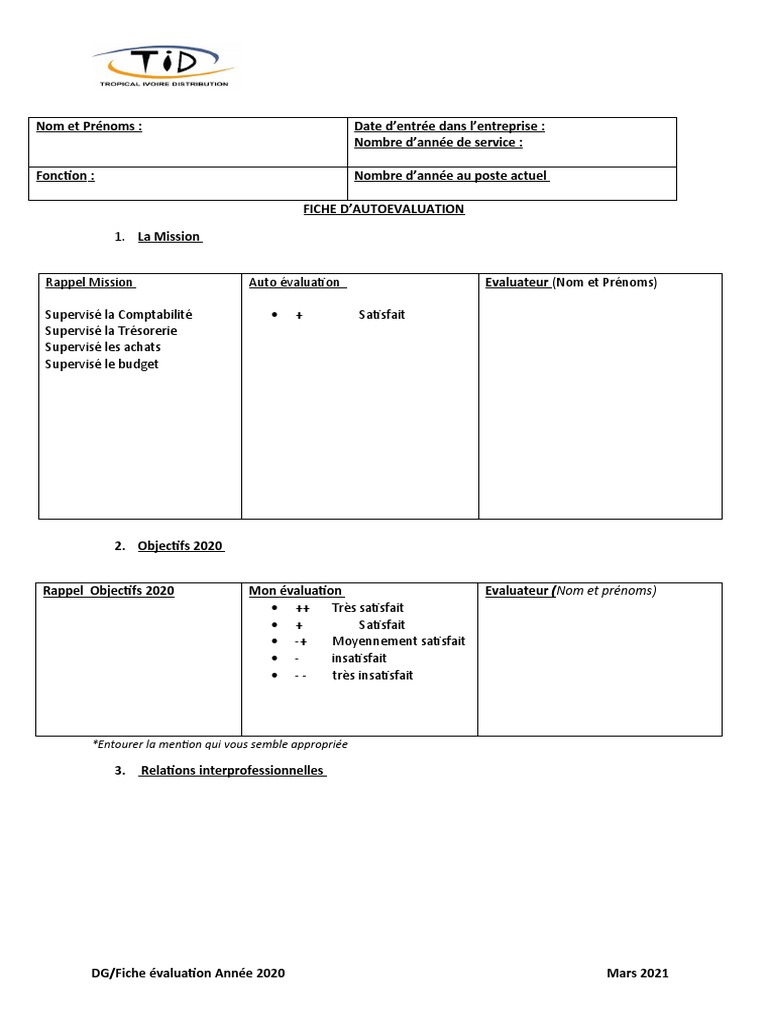 Fiche d'Autoévaluation 2020-2021 | PDF | Business | Économie