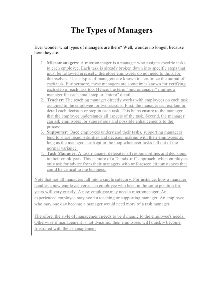 The Types of Managers | PDF | Employment | Leadership