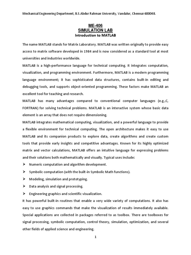 Simulation Lab Manual 3107 | PDF | Matlab | Computer Programming