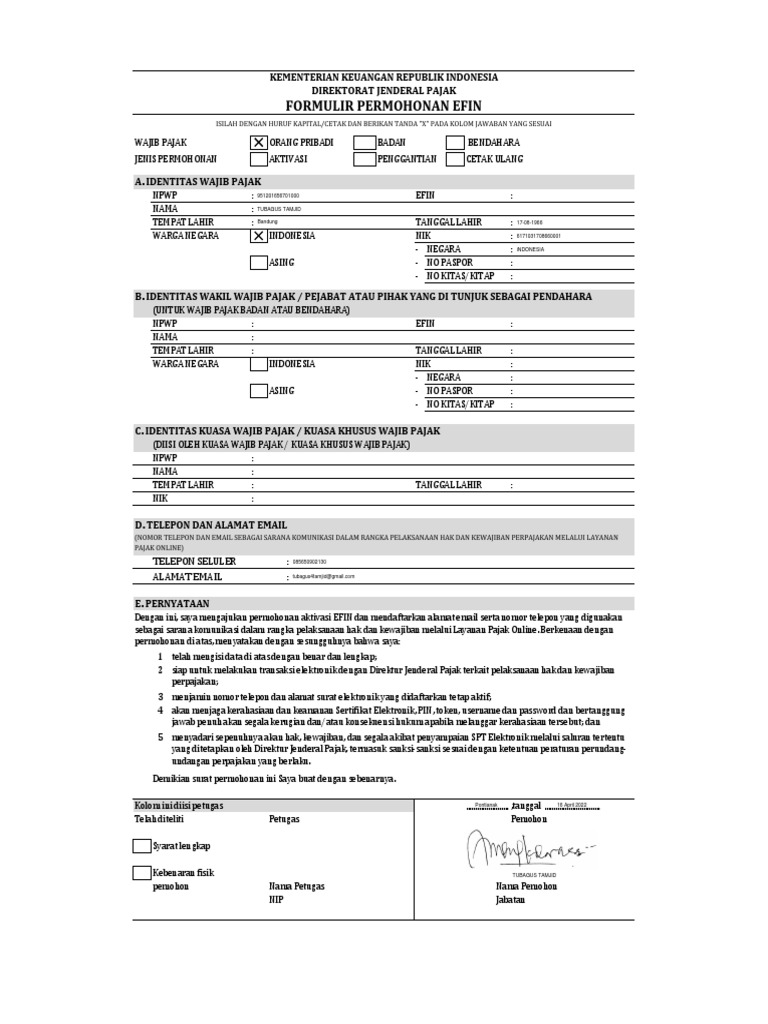 Formulir Permohonan EFIN | PDF