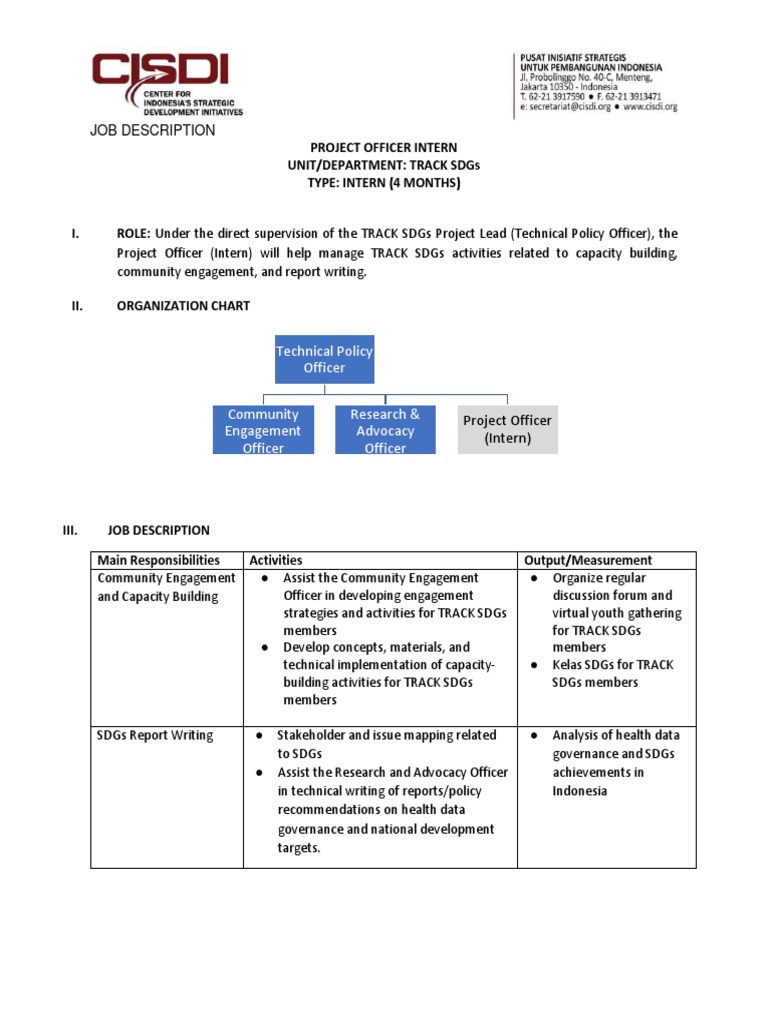 Jobdesc Project Officer Intern TRACK SDGs | PDF | Governance ...