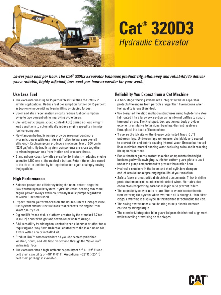Cat 320D3: Hydraulic Excavator | PDF | Pump | Horsepower