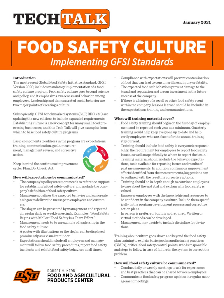 Tech Talk Food Safety Culture | PDF | Food Safety | Safety