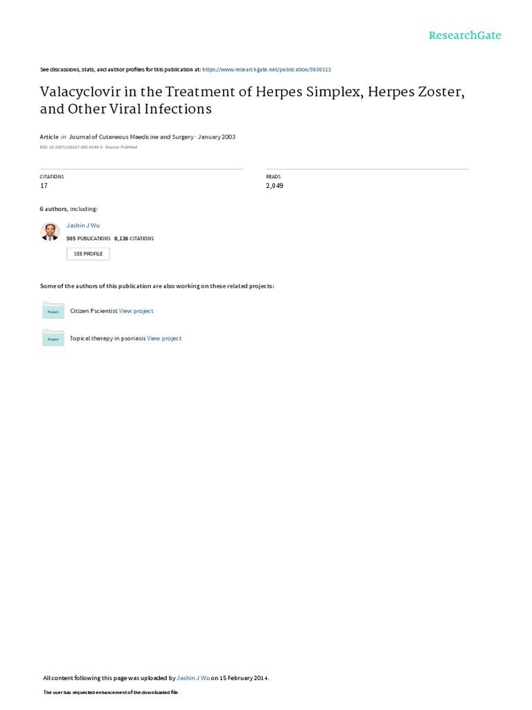Valacyclovir in The Treatment of Herpes Simplex He | PDF | Herpes ...