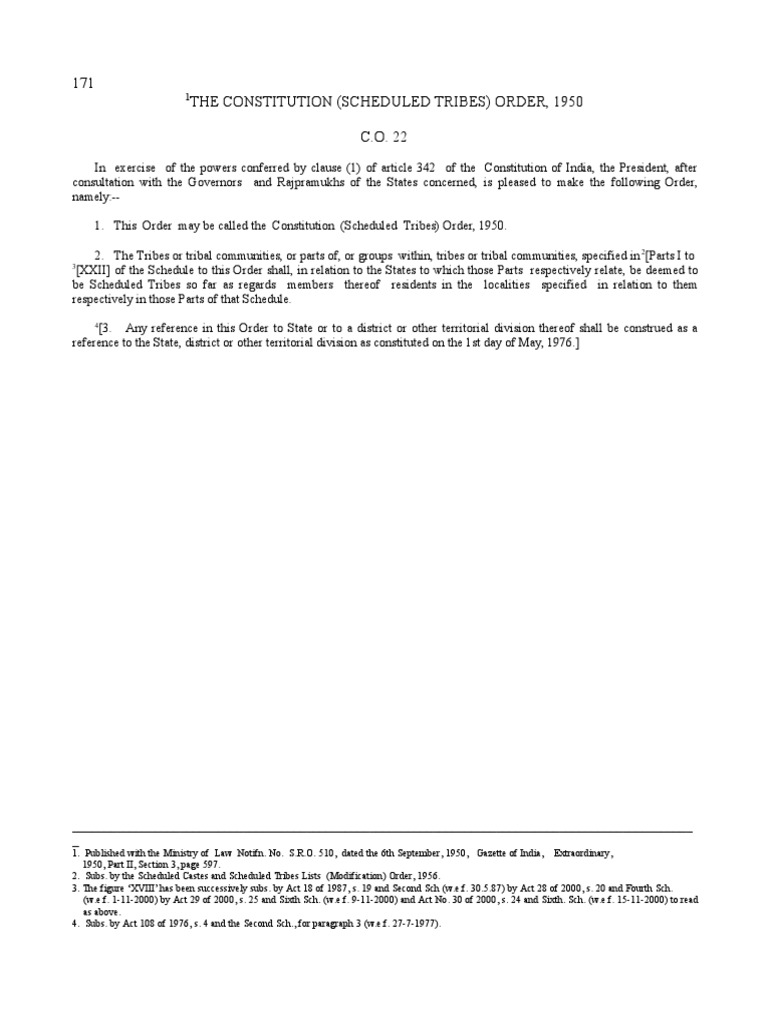 Constitution Scheduled Tribes Order 1950 | PDF | Ethnic Groups ...