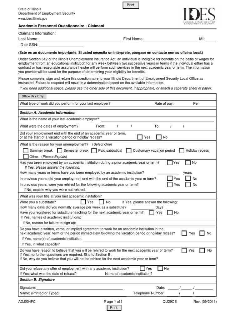 Academic Personnel Questionnaire | PDF | Employment | Unemployment Benefits