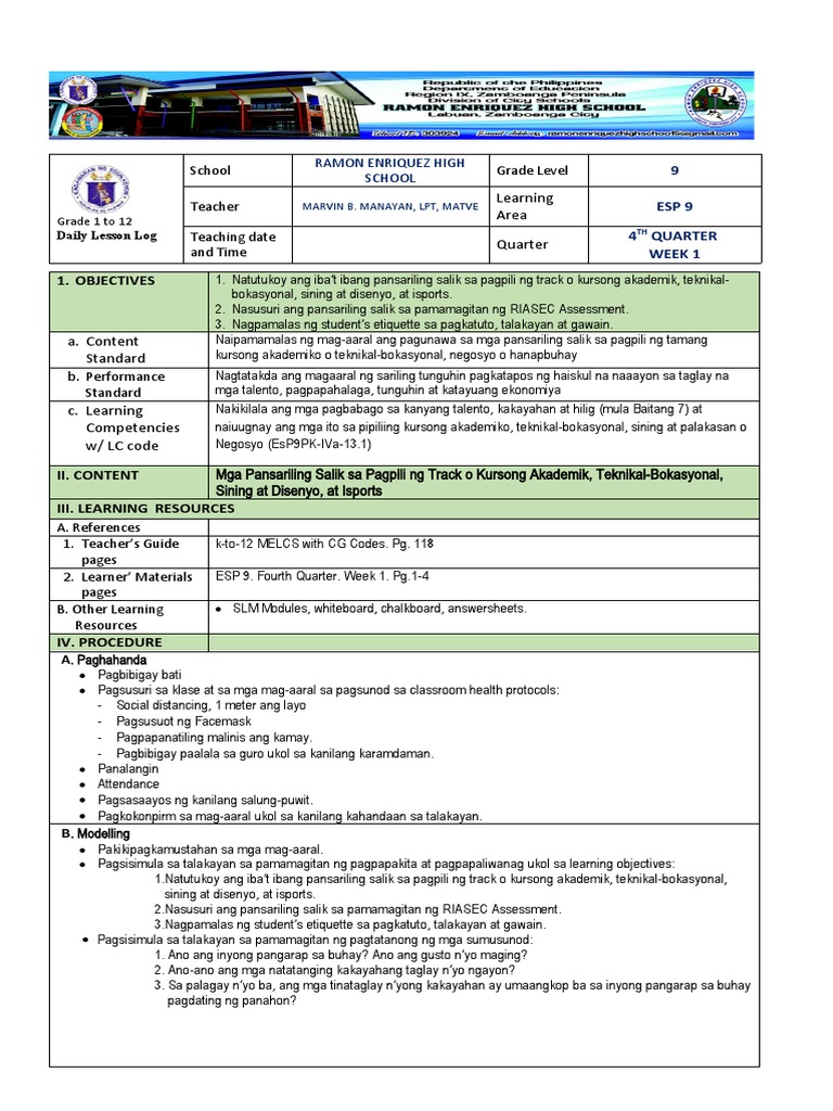 Esp 9 LP Week-1 | PDF