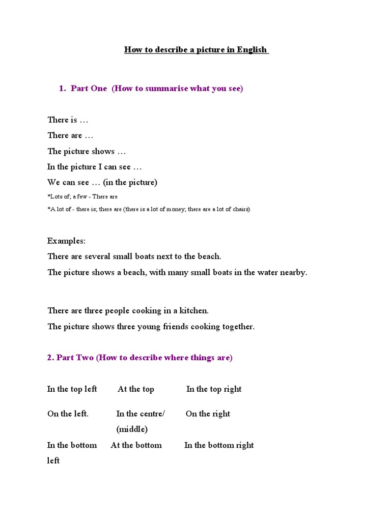 How To Describe A Picture in English | PDF