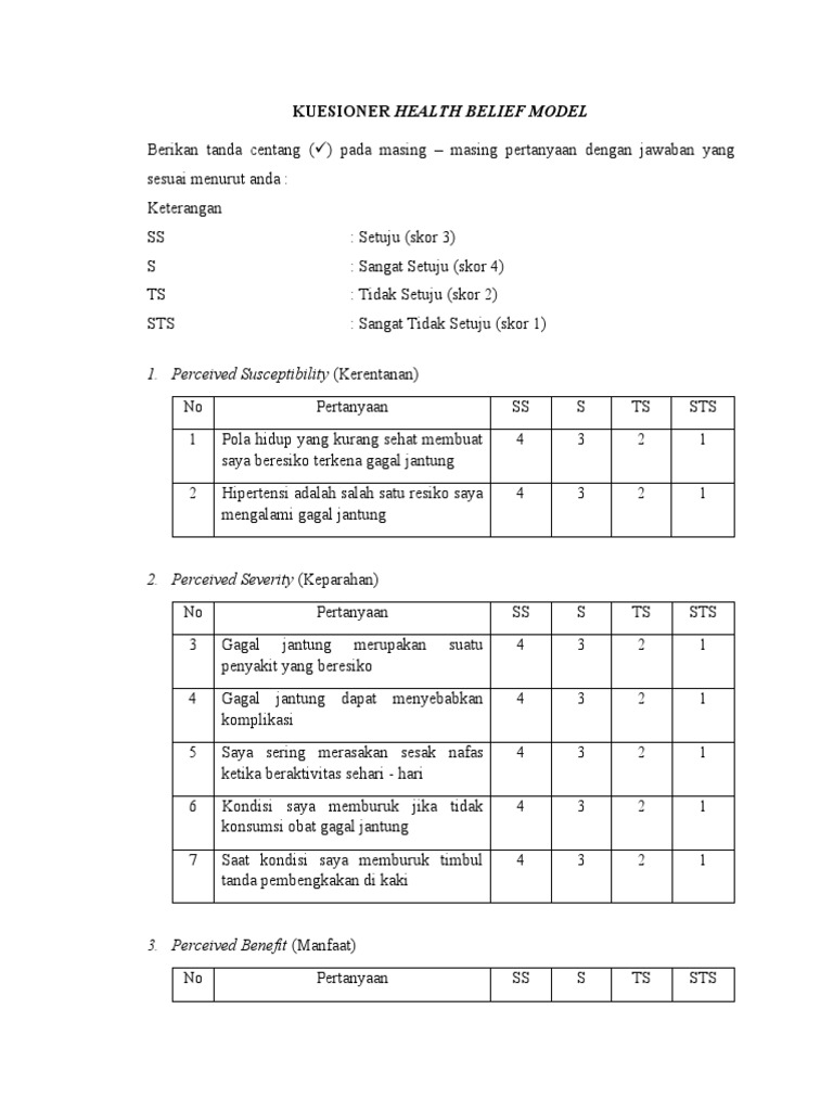 Kuesioner Health Belief Model Dan Kepatuhan | PDF Kuesioner Health Belief Model Dan Kepatuhan | PDF