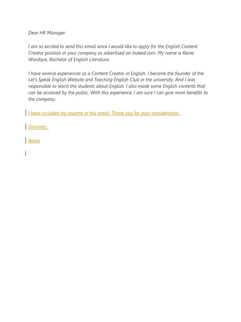 Contoh Coverl Letter Email | PDF | Language Arts & Discipline | Self ...