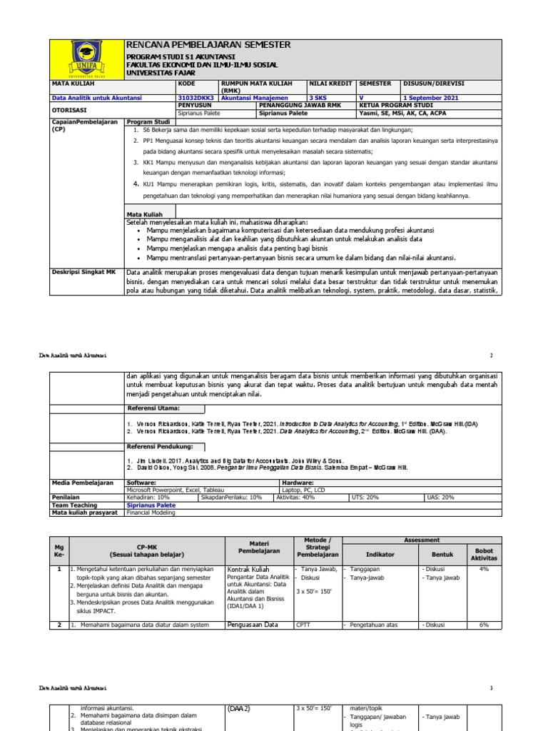 RPS 2021 - Data Analitik Untuk Akuntansi | PDF | Bisnis | Komputer