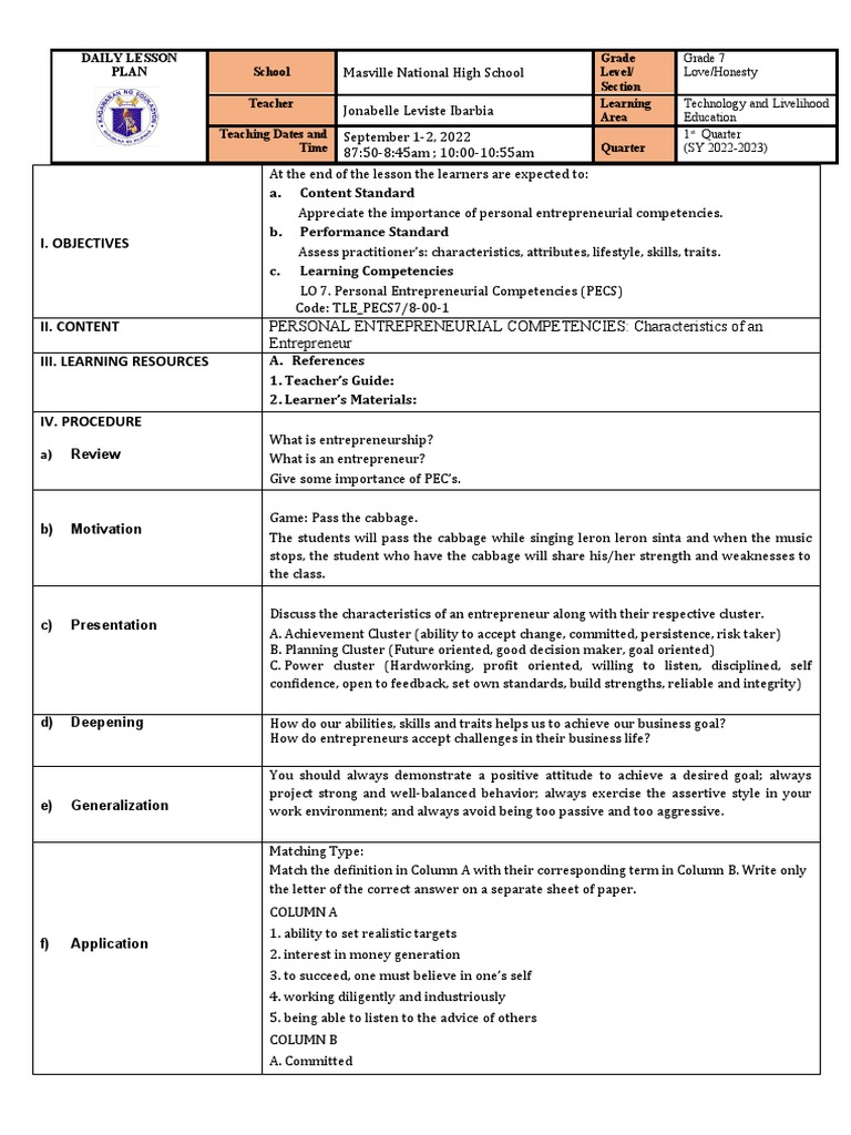 DLP PECsCharacteristics | PDF | Entrepreneurship | Learning