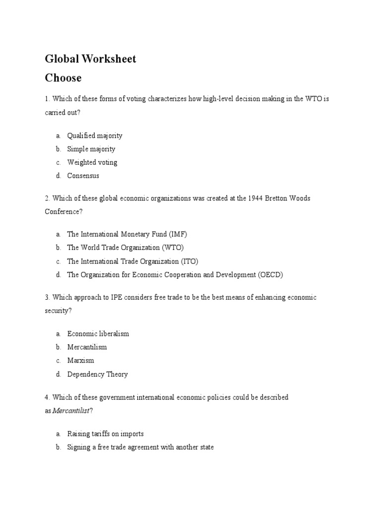 Global Worksheet | PDF | Globalization | International Law