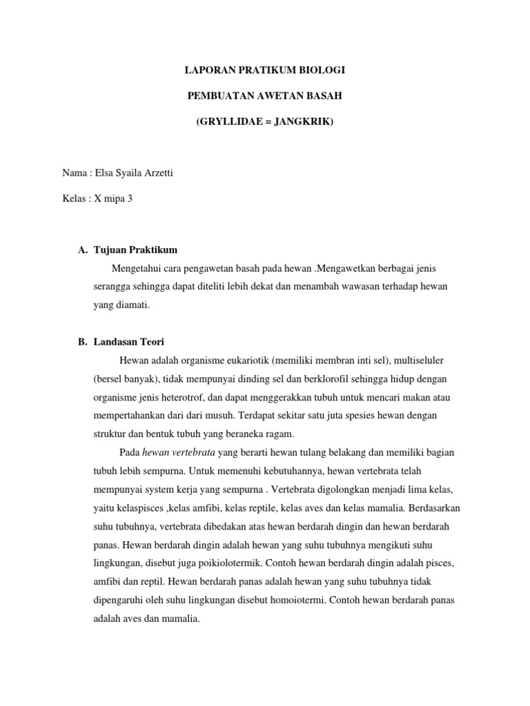 Laporan Praktikum Biologi Awetan Basah | PDF
