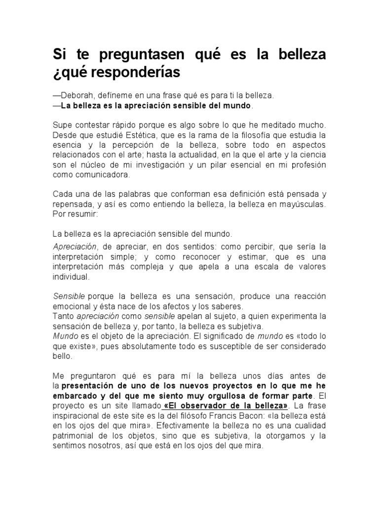 La Belleza: Apreciación y Subjetividad | PDF | Belleza | Estética