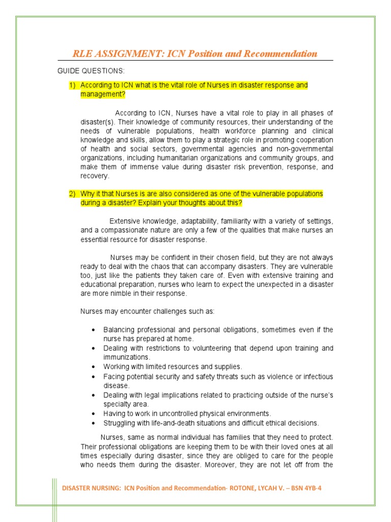 Disaster Nursing - Icn Position and Recommendation - Rotone, Lycah v ...