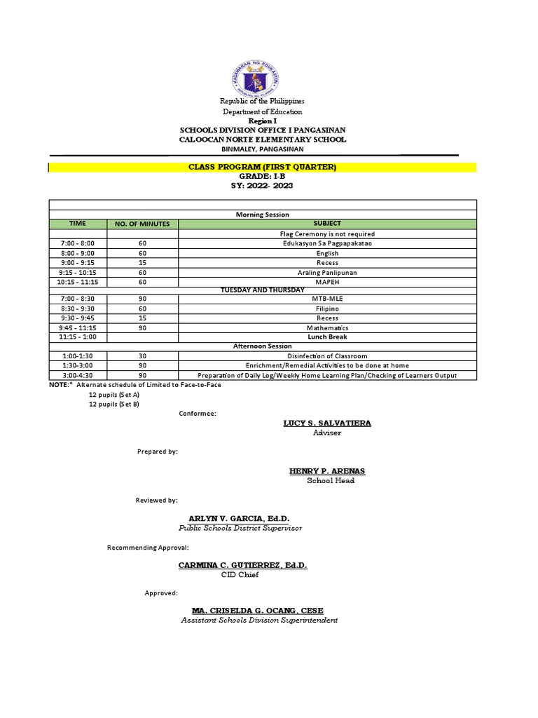 Grade Ia Class Program 2021 2022 F2F 1 | PDF | Behavior Modification | Social Institutions