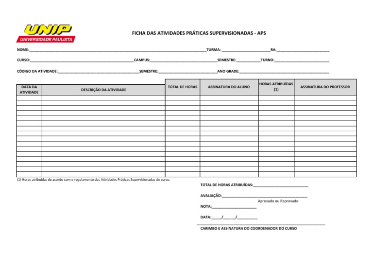 Ficha APS - UNIP | PDF