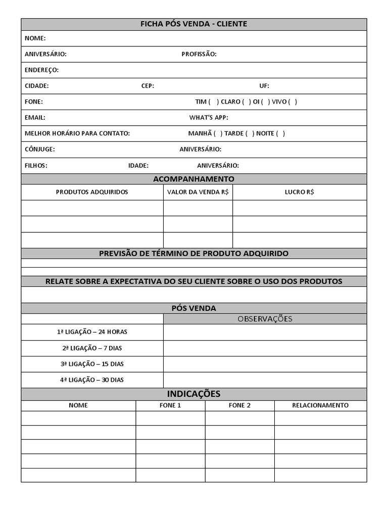 Ficha Pós Venda | PDF