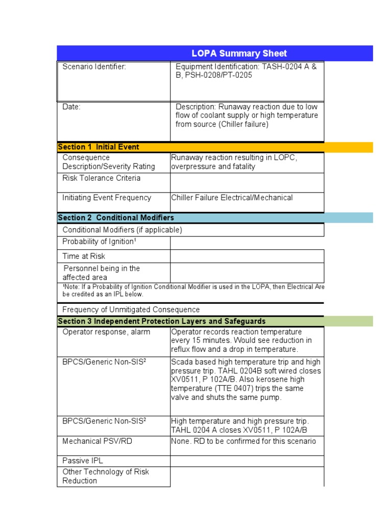 Batch Op LOPA Worksheet | Download Free PDF | Risk | Pump