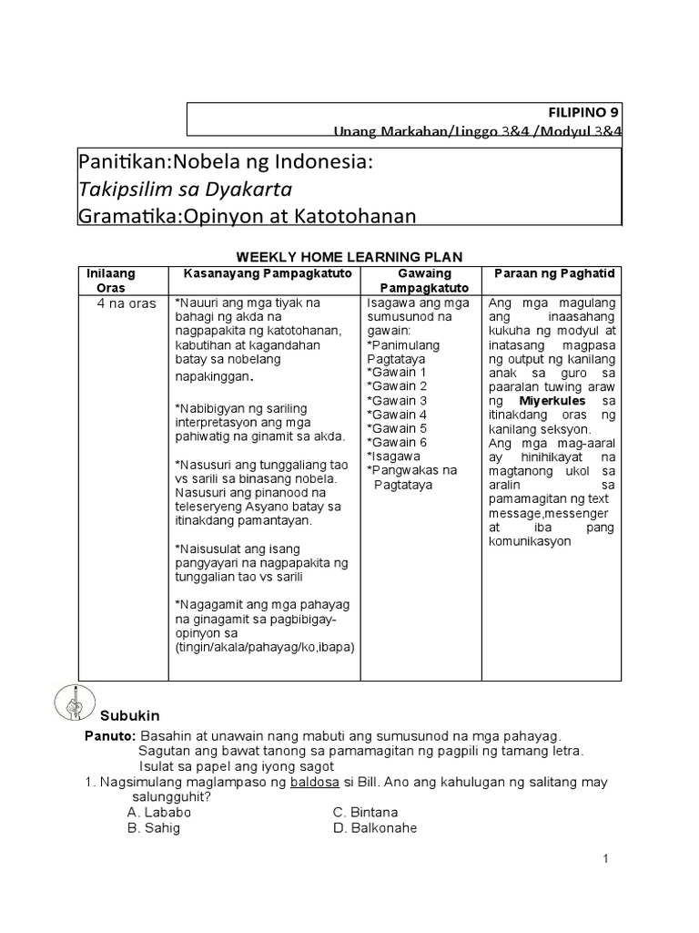 Filipino9 Q1 W34 | PDF