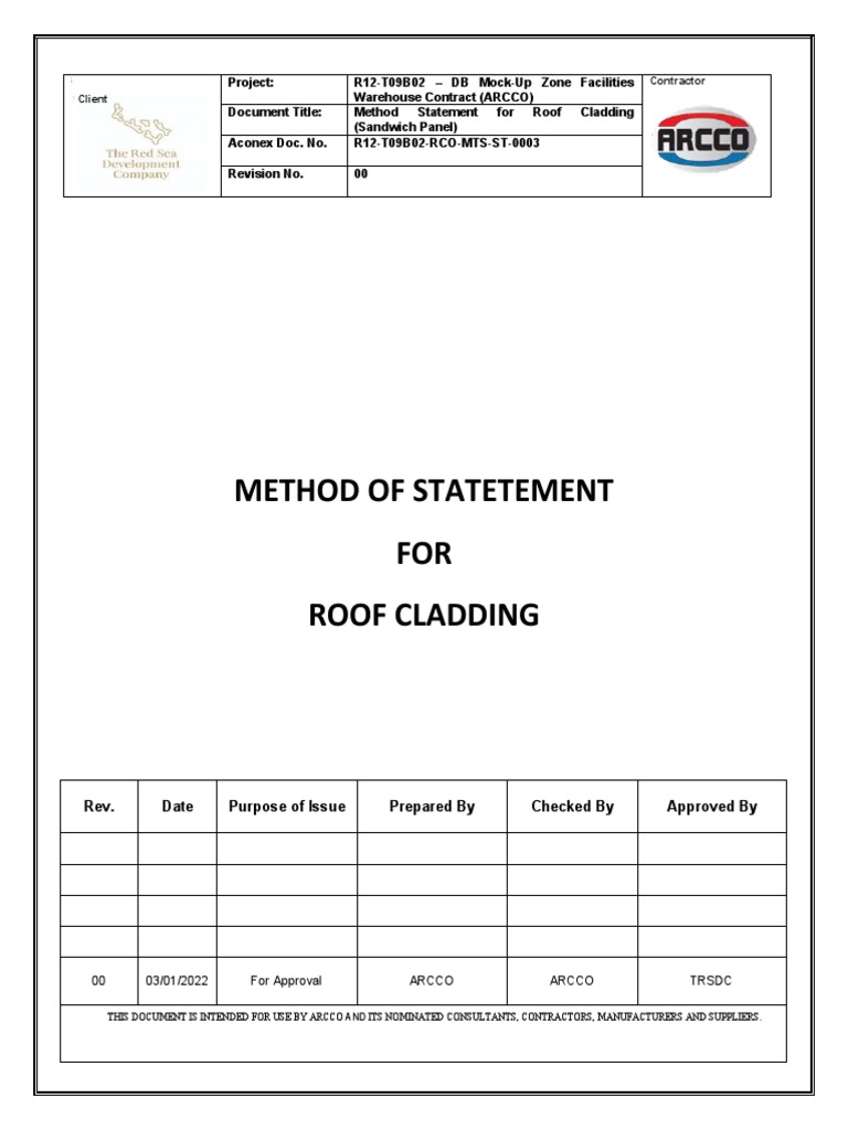 Method Statement - Roof Installation 06.01.22 | PDF | Roof | Building ...