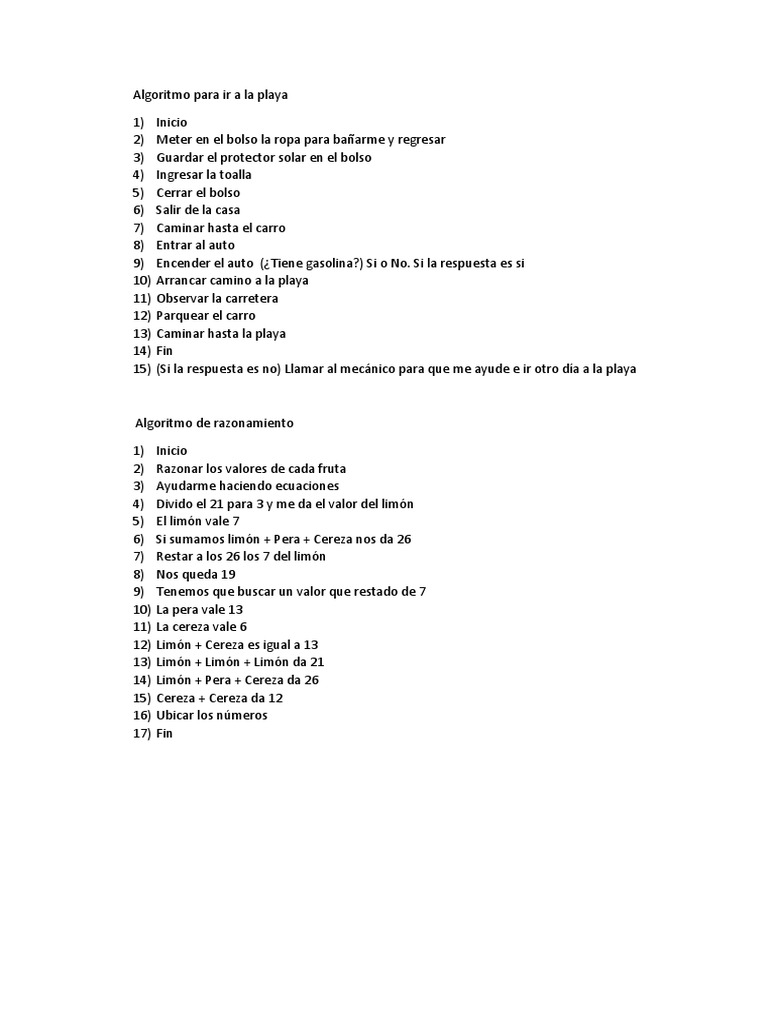 Algoritmo para Ir A La Playa | PDF