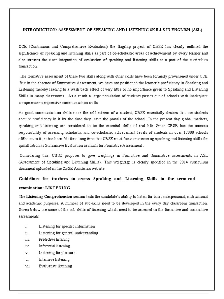 63 Guidelines For Assessment of Speaking and Listening Skills ...