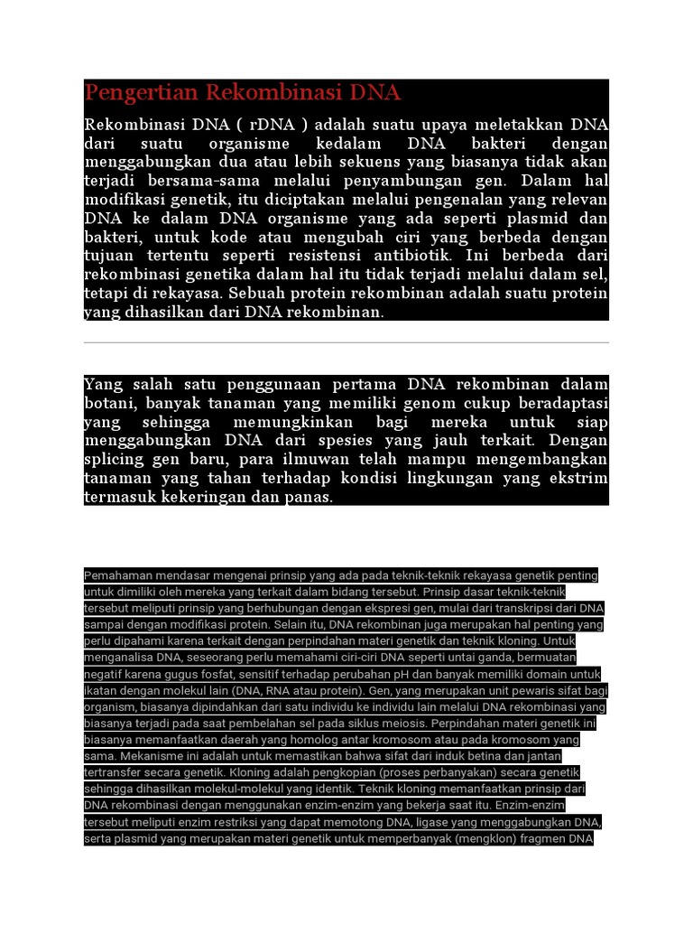 Pengertian Rekombinasi DNA | PDF