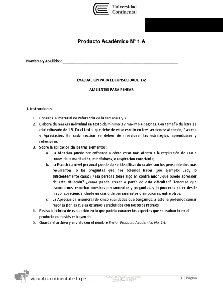 Producto Académico N 1 A (CONS1 NOTA1) | PDF | Evaluación | Cognición