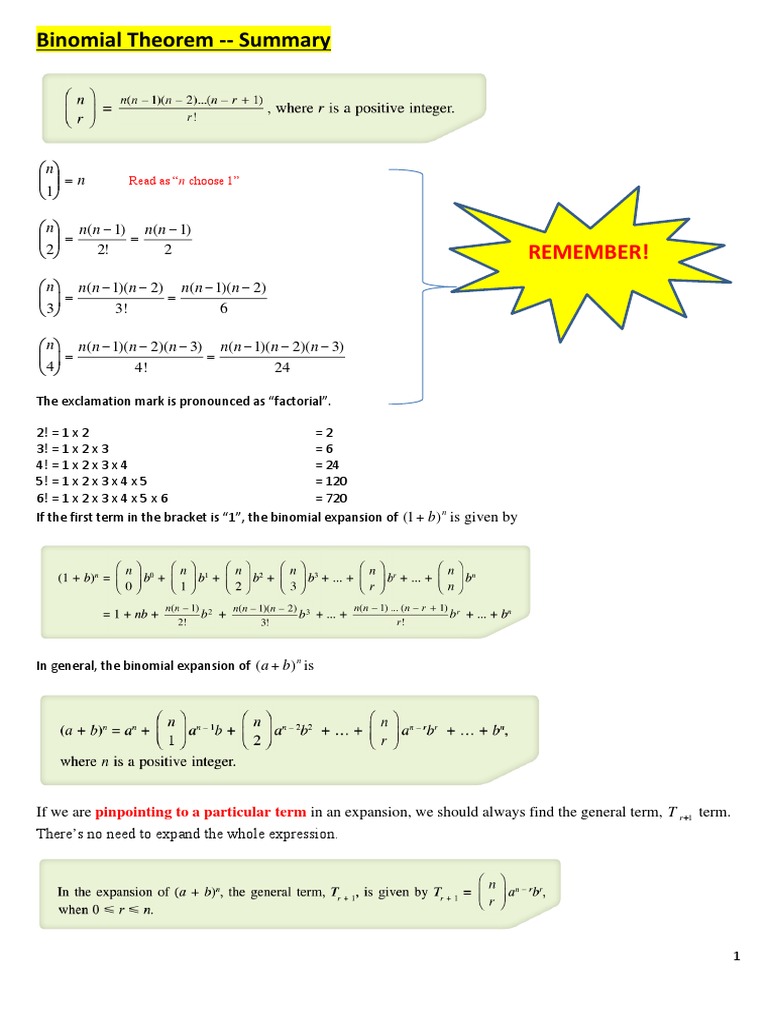 Binomial Theorem | PDF | Mathematics | Elementary Mathematics