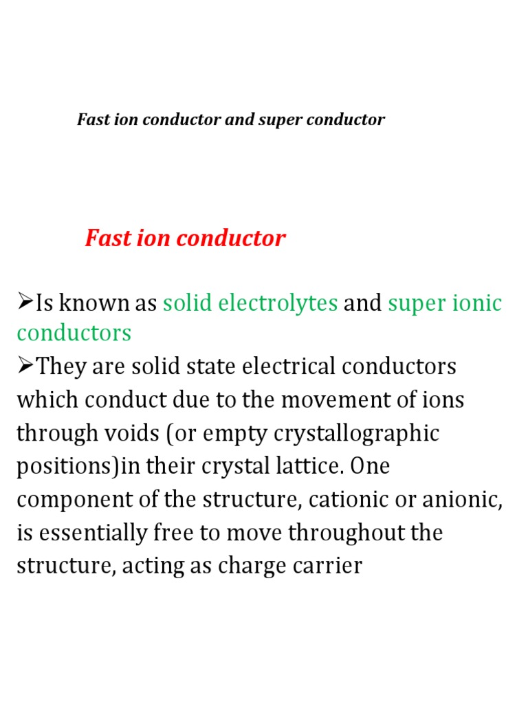 Fast Ion and Superconductors Overview | PDF | Superconductivity | Ion